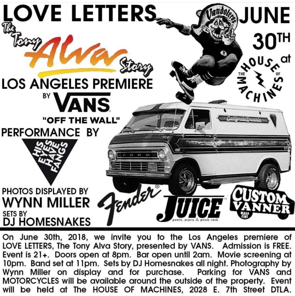 Love Letters “The Tony Alva Story” LA Premiere June 30th with His Eyes ...